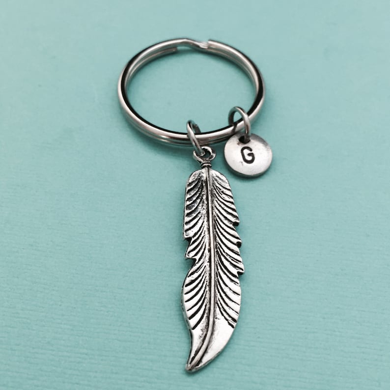 Feather keychain feather charm silver feather keychain | Etsy
