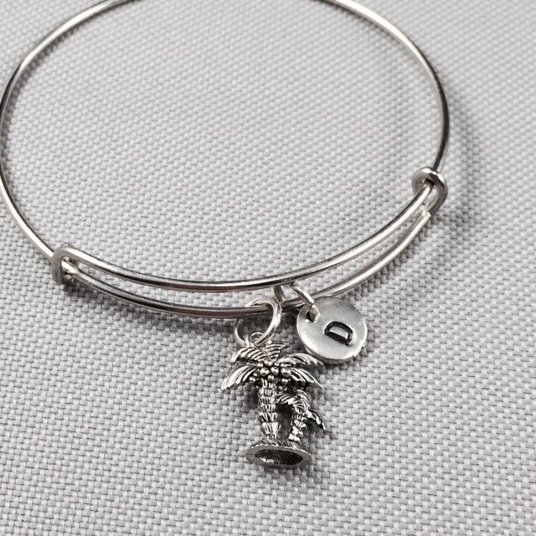 Palm Tree Bangle Bracelet, Palm Tree Charm Bracelet, Personalize ...