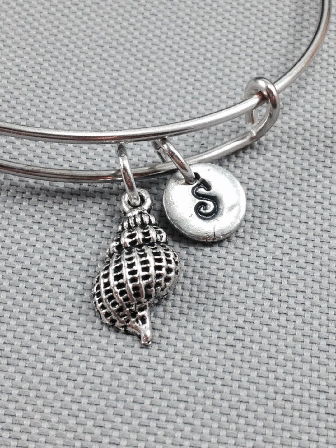 Seashell Bangle Bracelet, Seashell Charm Bracelet, Personalized ...