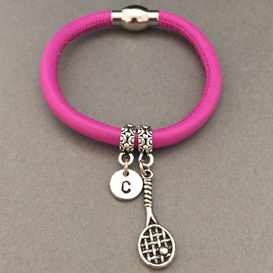 Tennis Racket Leather Bracelet, Tennis Racket Charm Bracelet, Leather ...