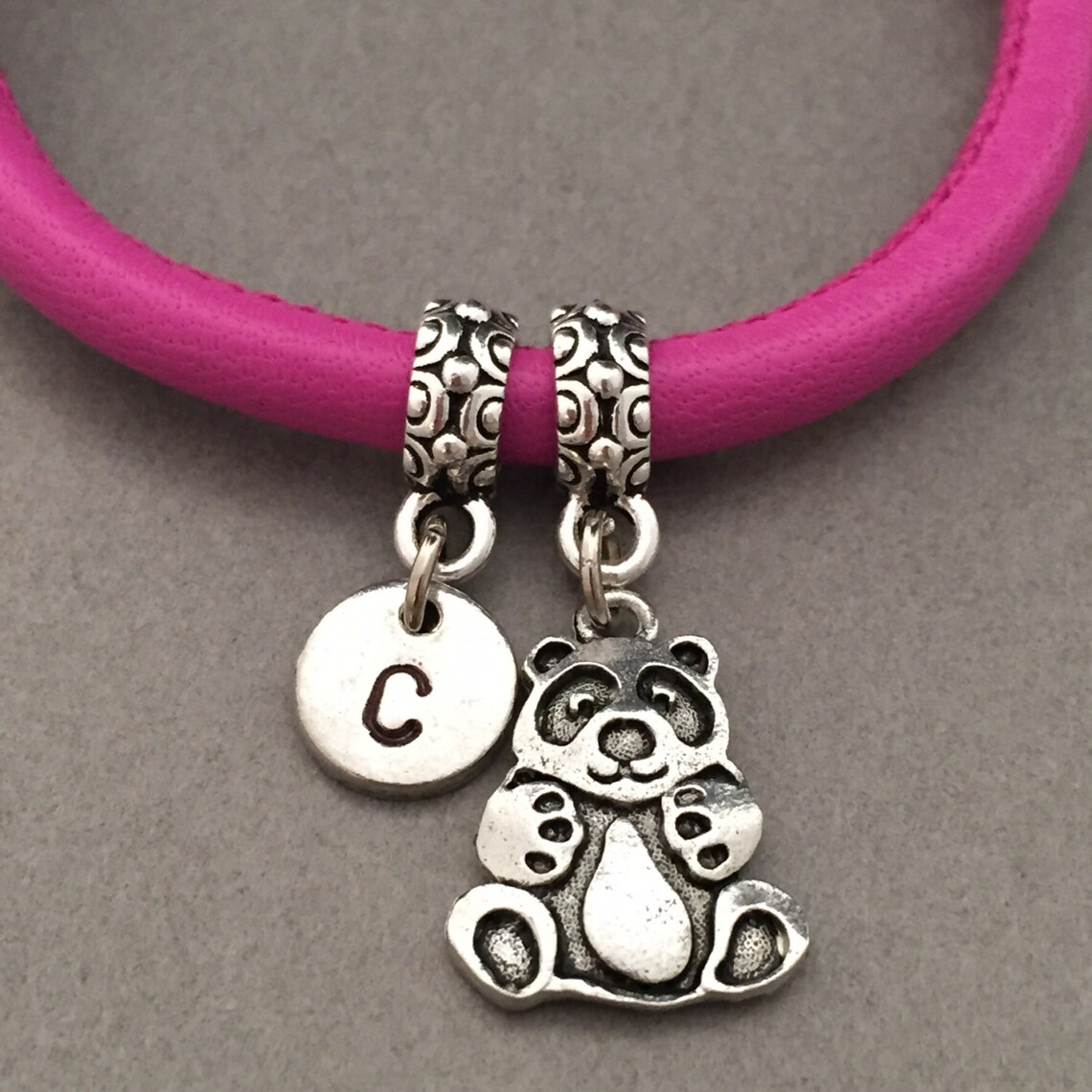 Panda Leather Bracelet, Panda Charm Bracelet, Leather Bangle ...