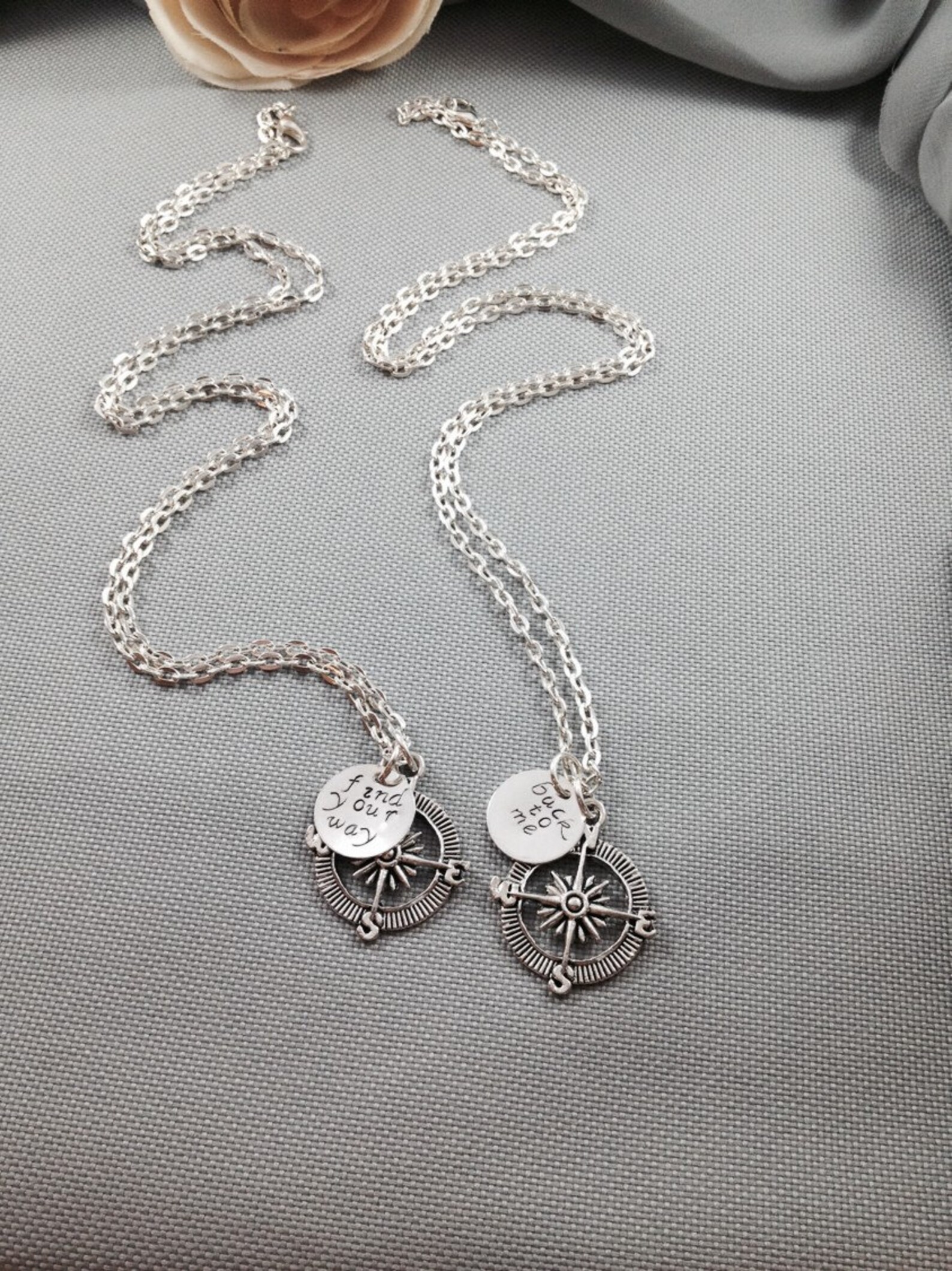 Customized Compass Necklace, Mother Daughter Necklace Set, Best Friend ...