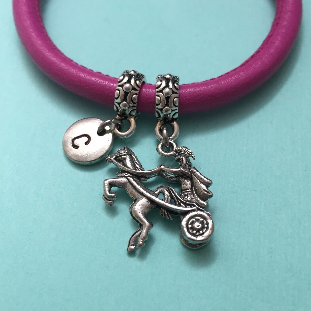 Chariot Leather Bracelet, Chariot Charm Bracelet, Leather Bangle, Charm ...