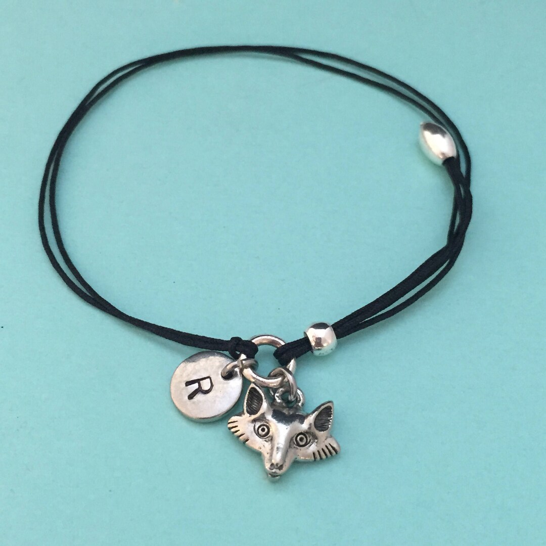 Fox Head Cord Bracelet, Fox Head Charm Bracelet, Adjustable Bracelet ...