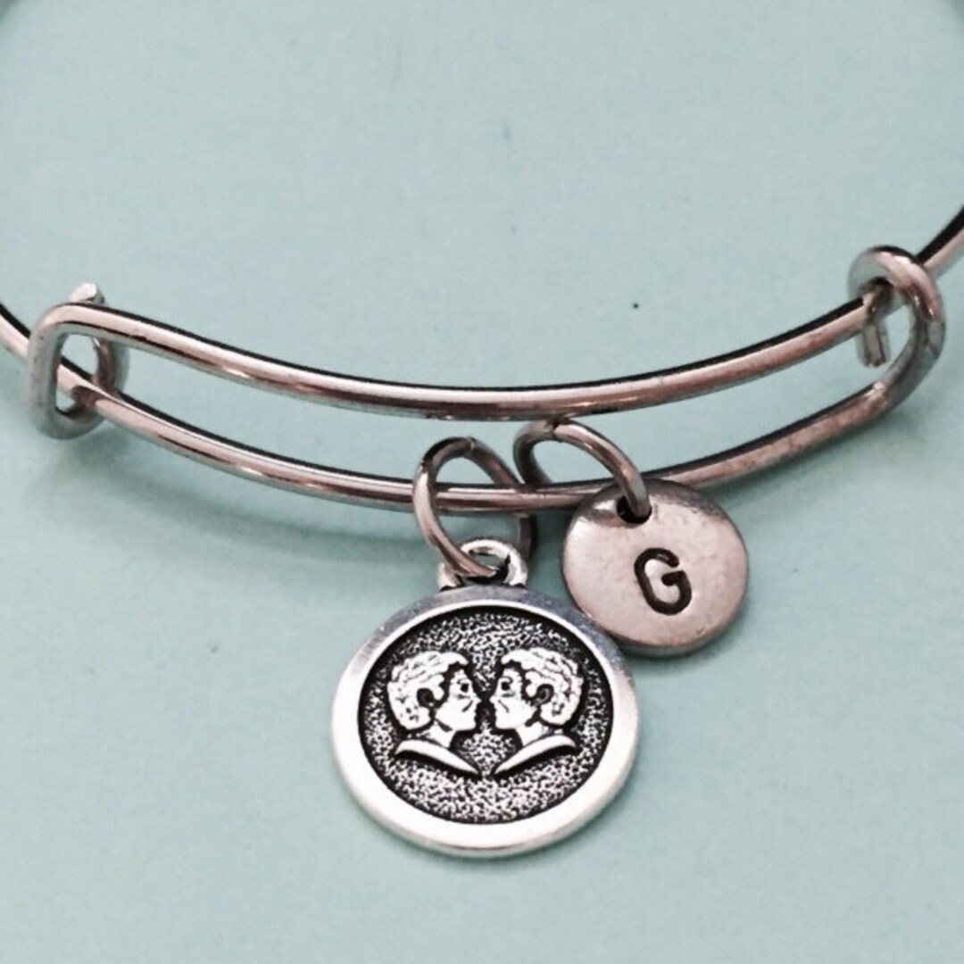 Gemini Bangle, Gemini Charm Bracelet, Expandable Bangle, Charm Bangle, Personalized Bracelet ...