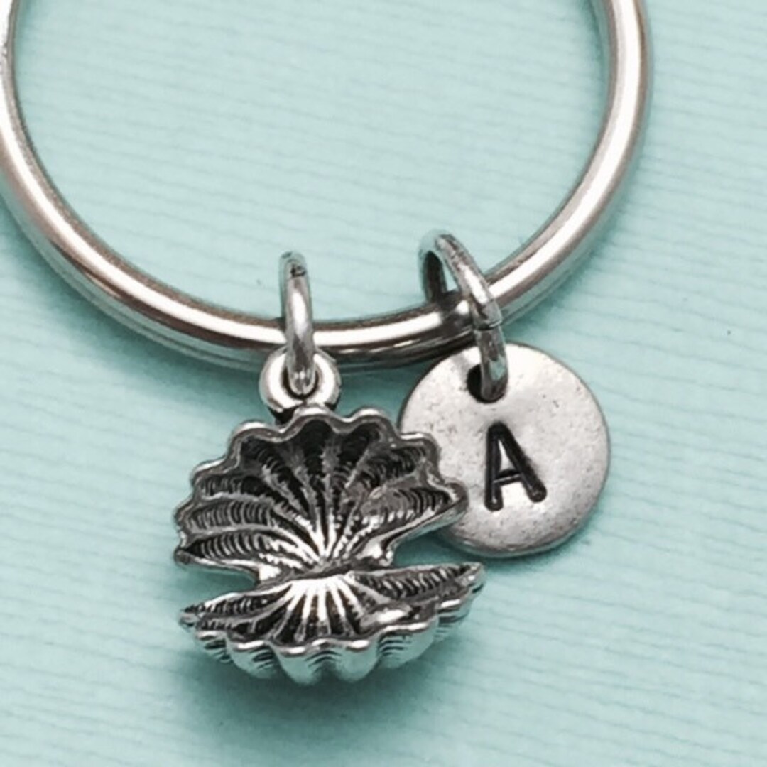 Clam Keychain, Clam Charm, Nautical Keychain, Personalized Keychain ...