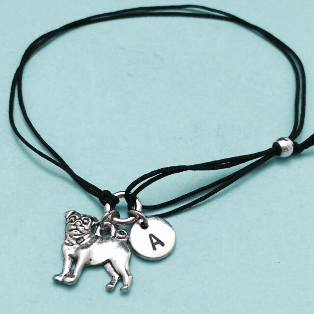 Pug Cord Bracelet, Pug Charm Bracelet, Adjustable Bracelet, Charm ...