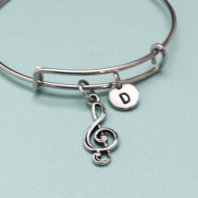 Treble Clef Bangle, Treble Clef Charm Bracelet, Expandable Bangle ...