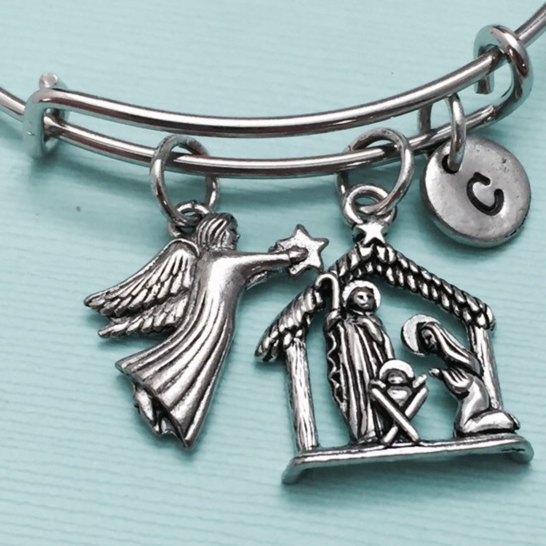 Nativity Scene Bangle, Nativity Scene Charm Bracelet, Expandable Bangle ...