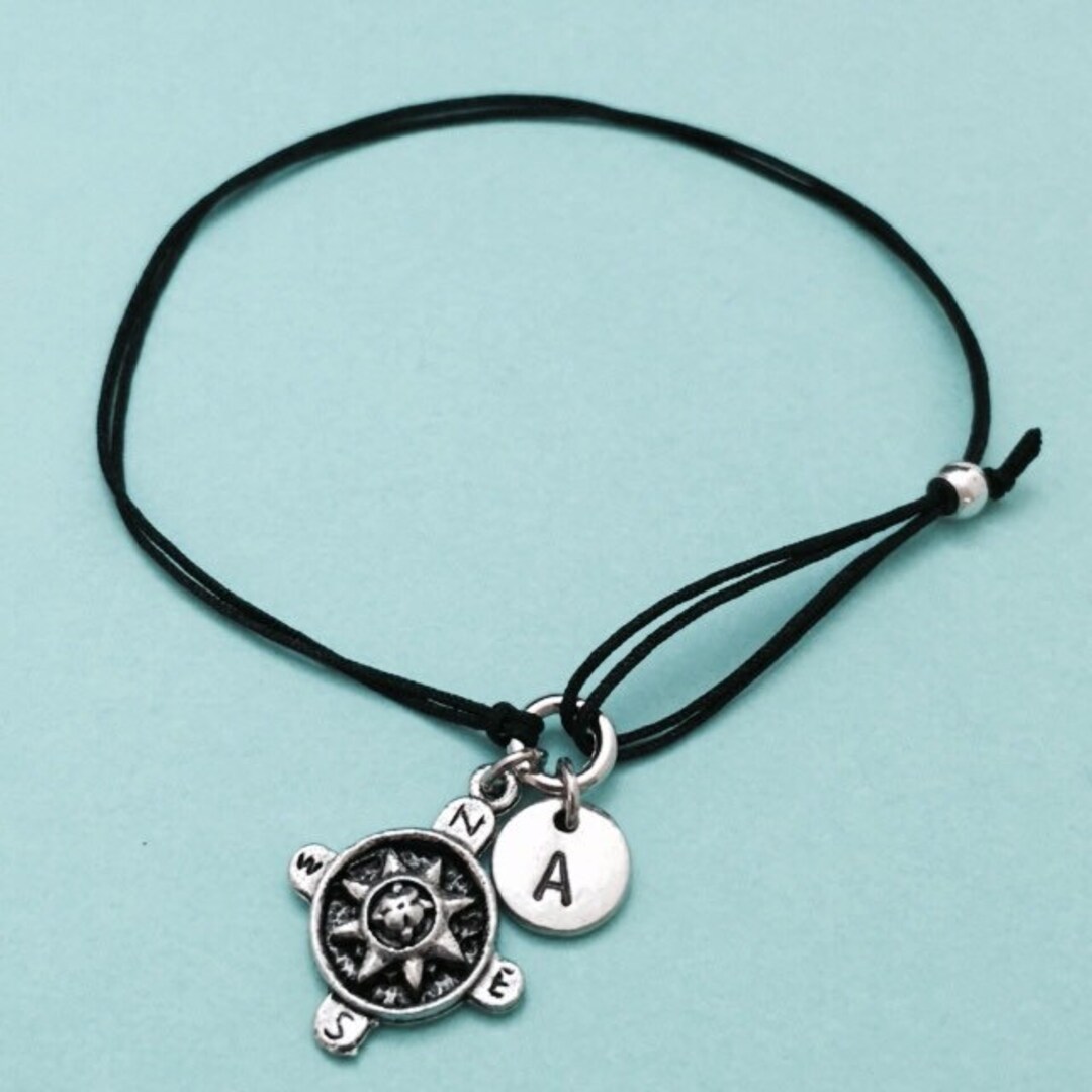 Compass Cord Bracelet, Compass Charm Bracelet, Adjustable Bracelet ...