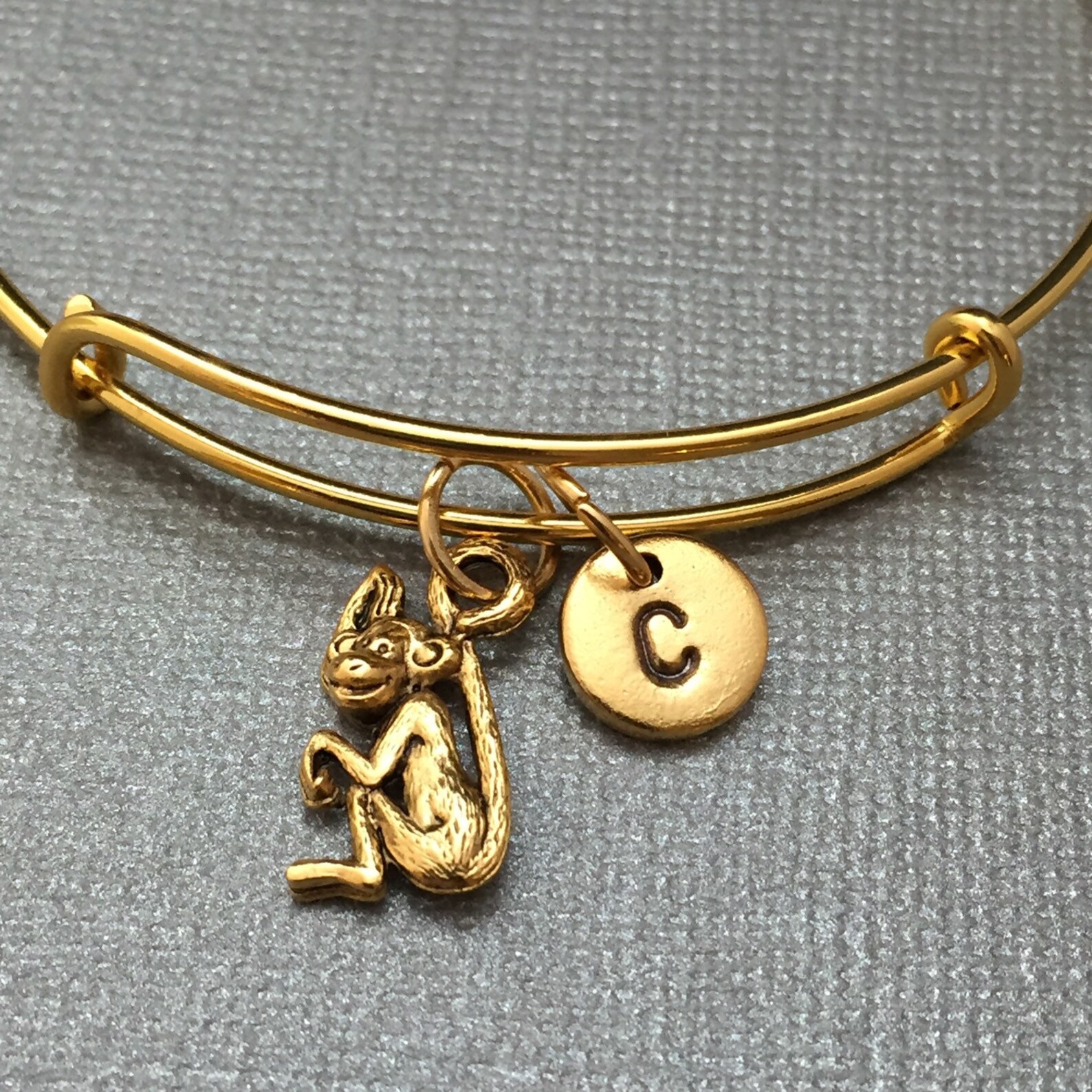 Monkey Bangle, Monkey Charm Bracelet, Expandable Bangle, Charm Bangle ...