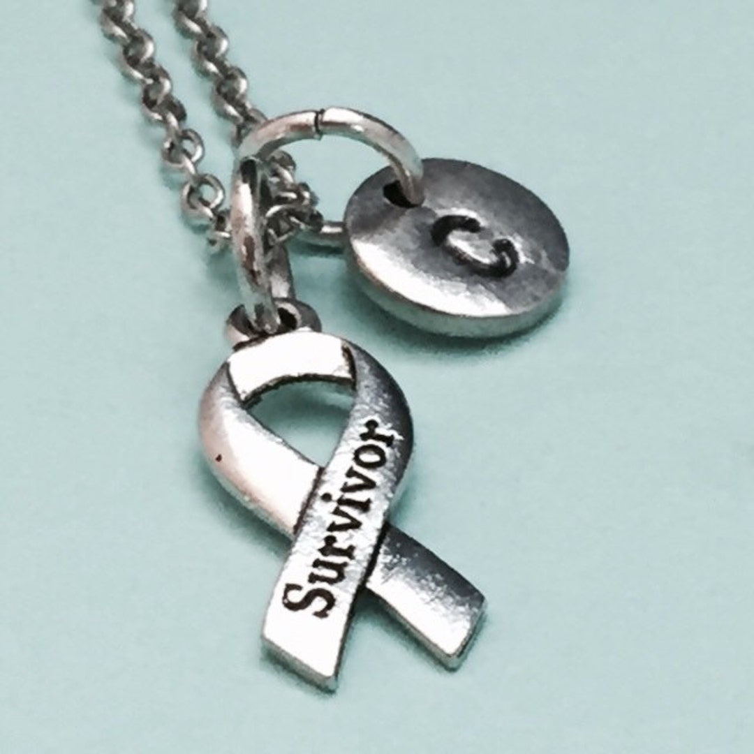 Survivor Ribbon Necklace, Survivor Ribbon Charm, Cancer Ribbon Necklace ...
