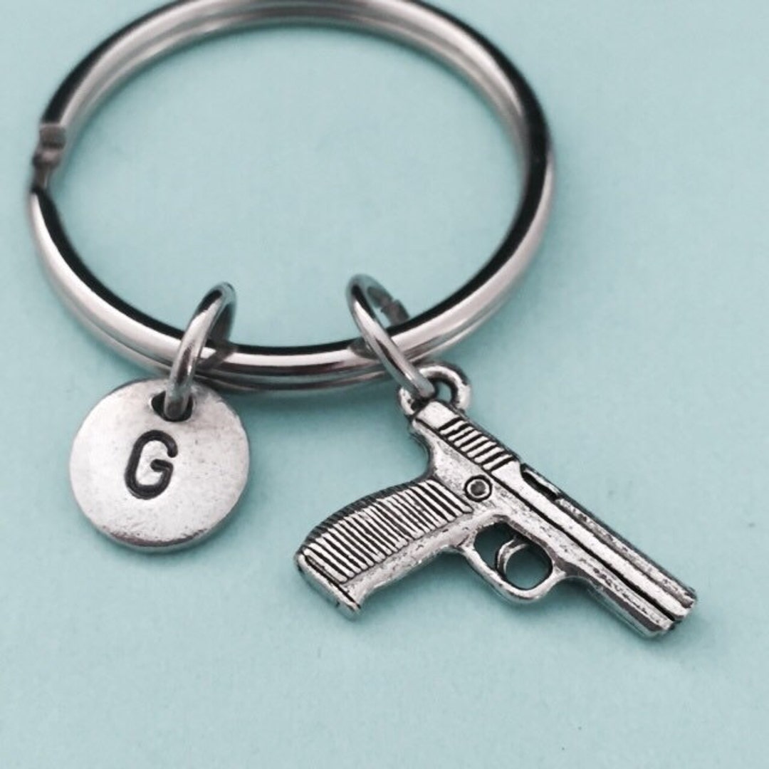 Gun Keychain Weapon Keychain Personalized Keychain Initial - Etsy