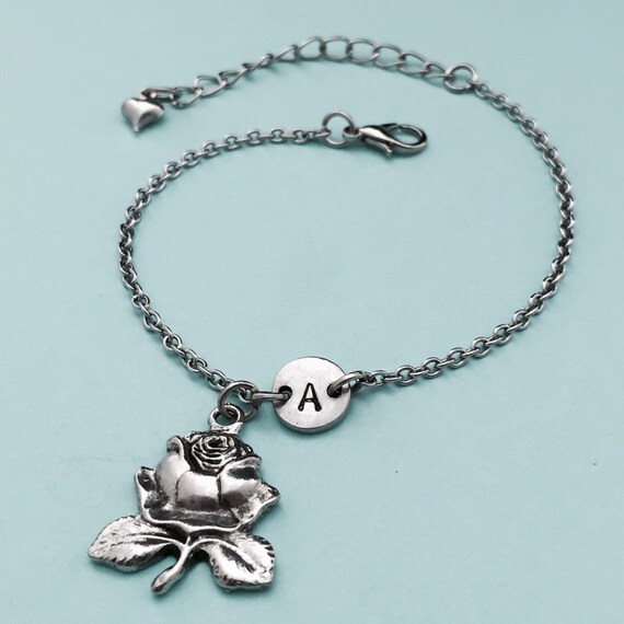 Rose Charm Bracelet Rose Charm Adjustable Bracelet Flower - Etsy