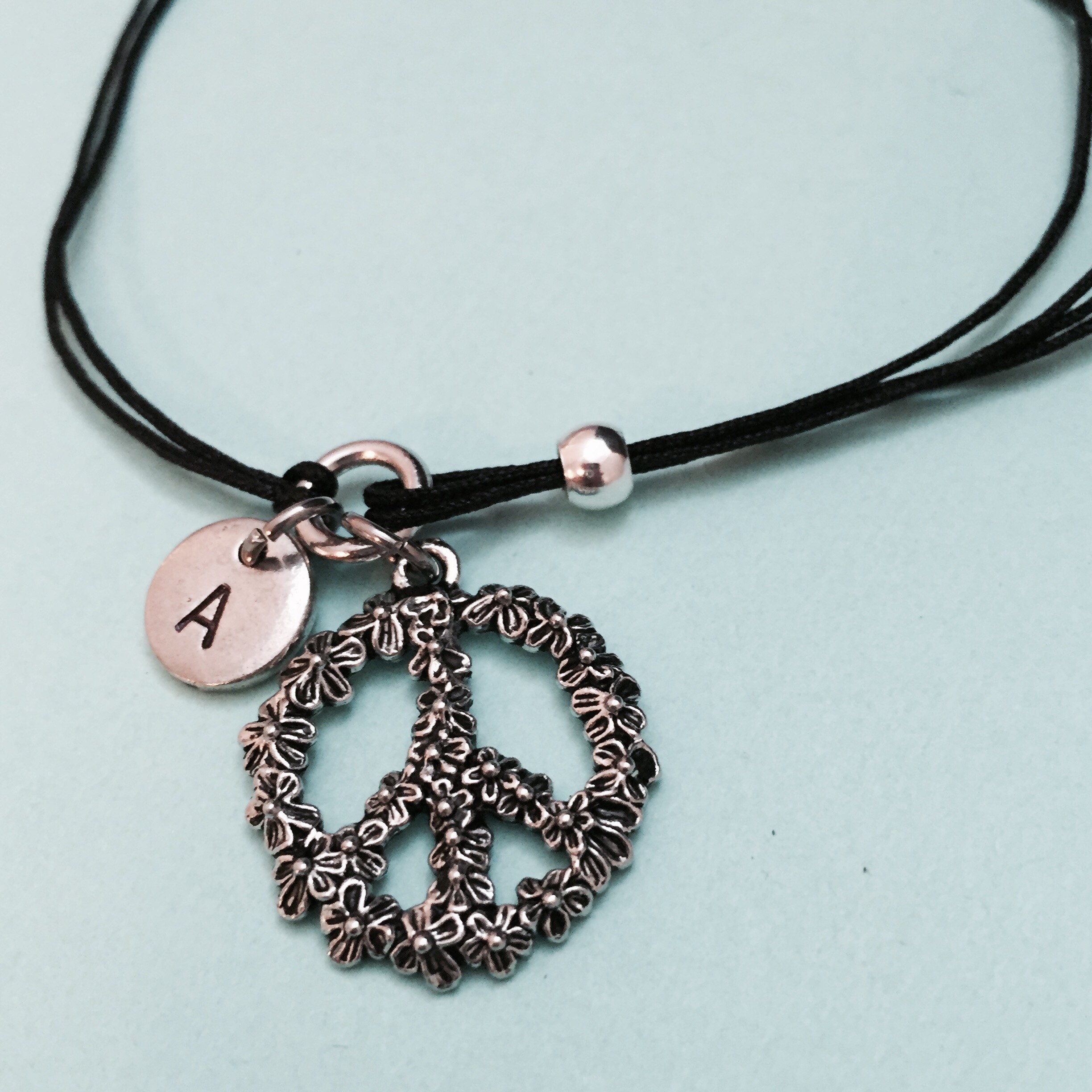 Peace Sign Cord Bracelet, Peace Sign Charm Bracelet, Adjustable ...