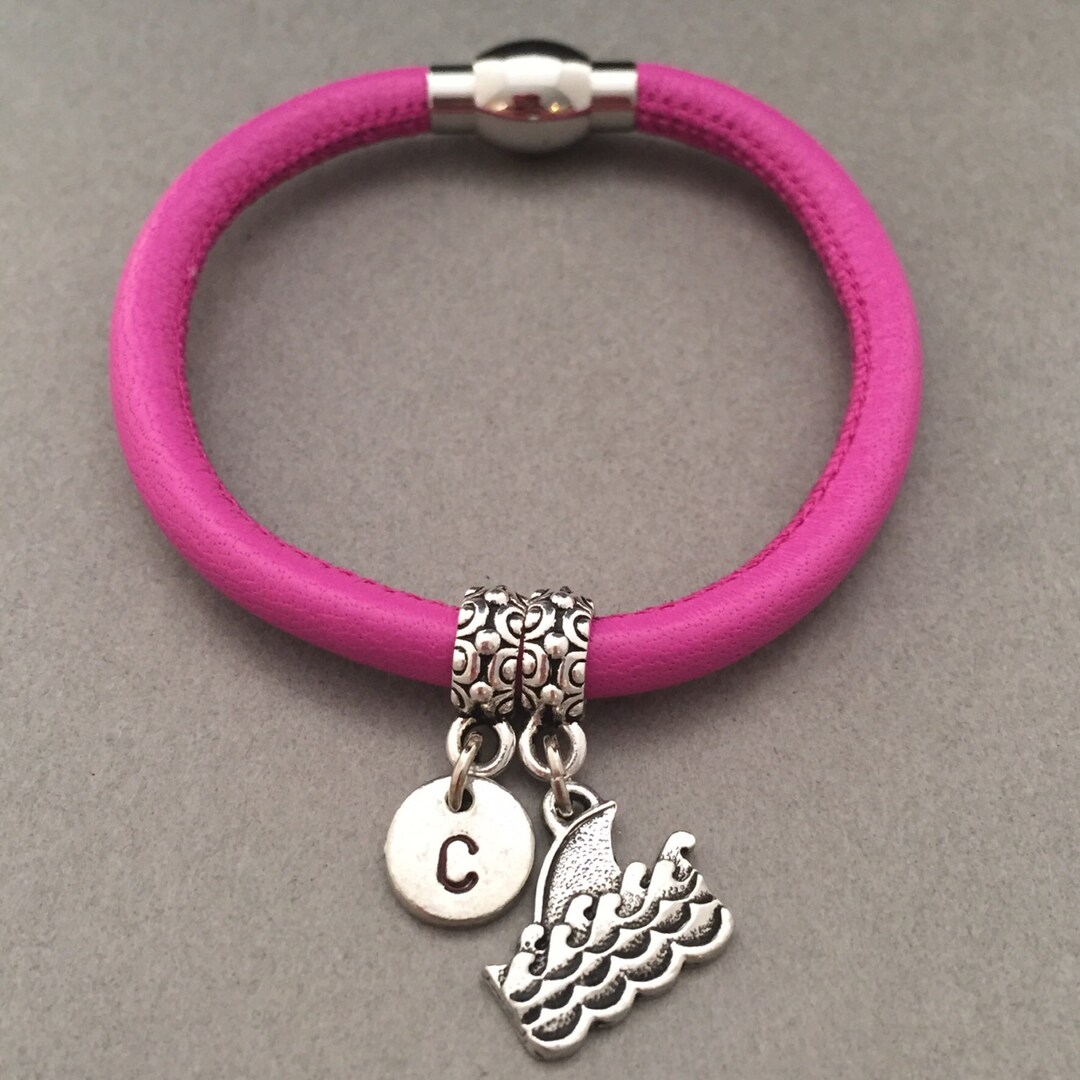 Shark Fin Leather Bracelet, Shark Fin Charm Bracelet, Leather Bangle ...