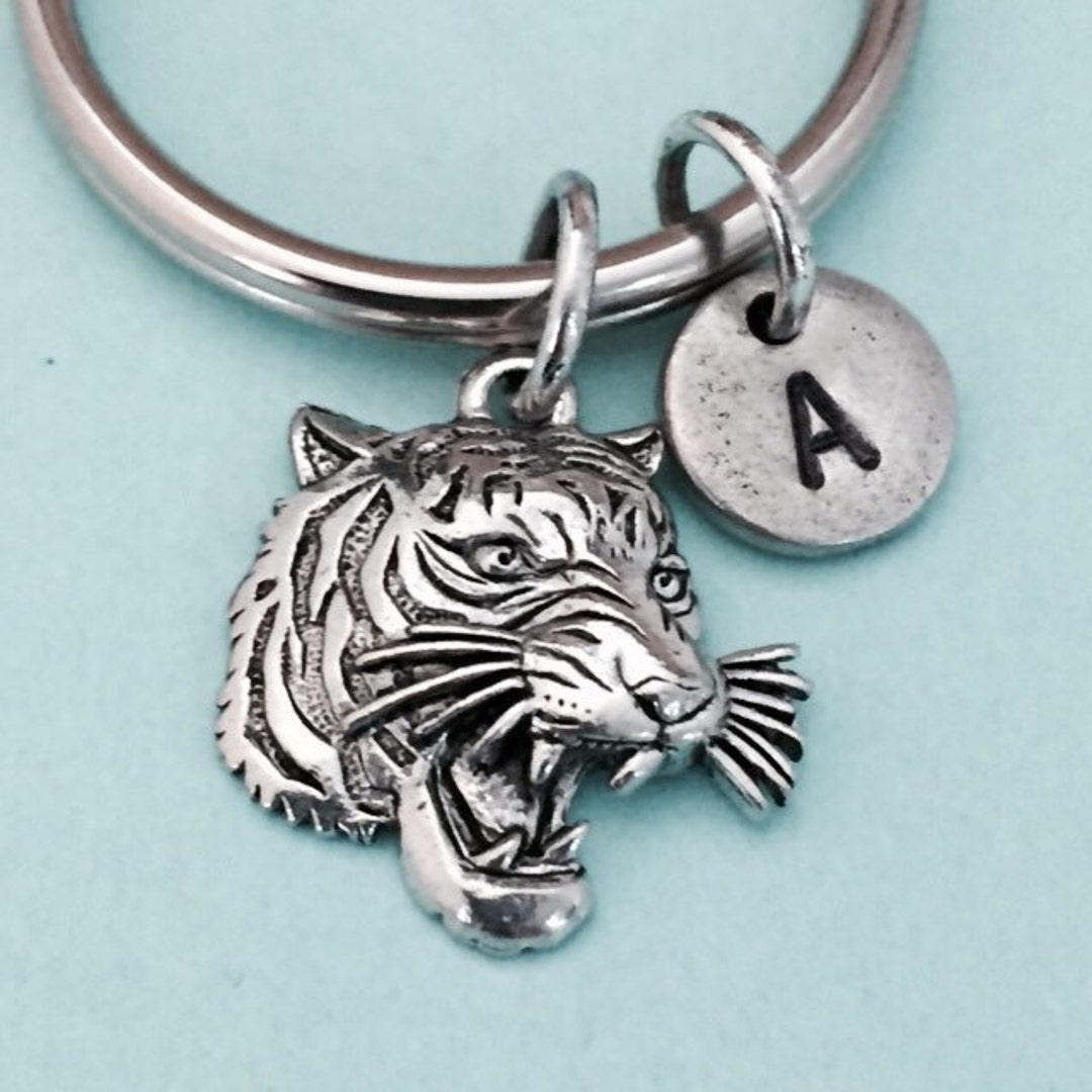 Tiger Head Keychain, Tiger Head Charm, Animal Keychain, Personalized ...