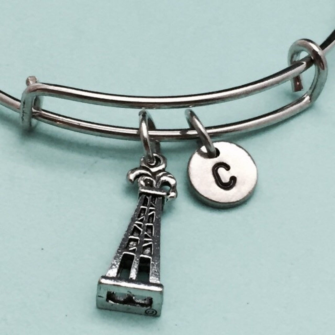 Oil Rig Bangle, Oil Rig Charm Bracelet, Expandable Bangle, Charm Bangle ...
