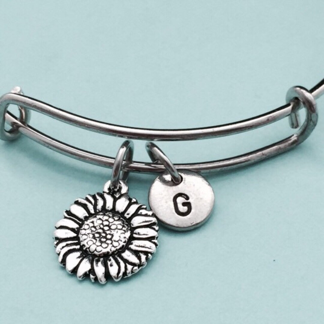 Sunflower Bangle, Sunflower Charm Bracelet, Expandable Bangle, Charm ...