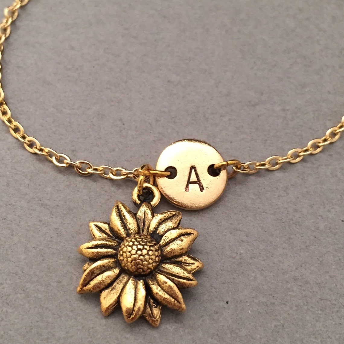Sunflower Charm Bracelet, Sunflower Charm, Adjustable Bracelet, Flower ...
