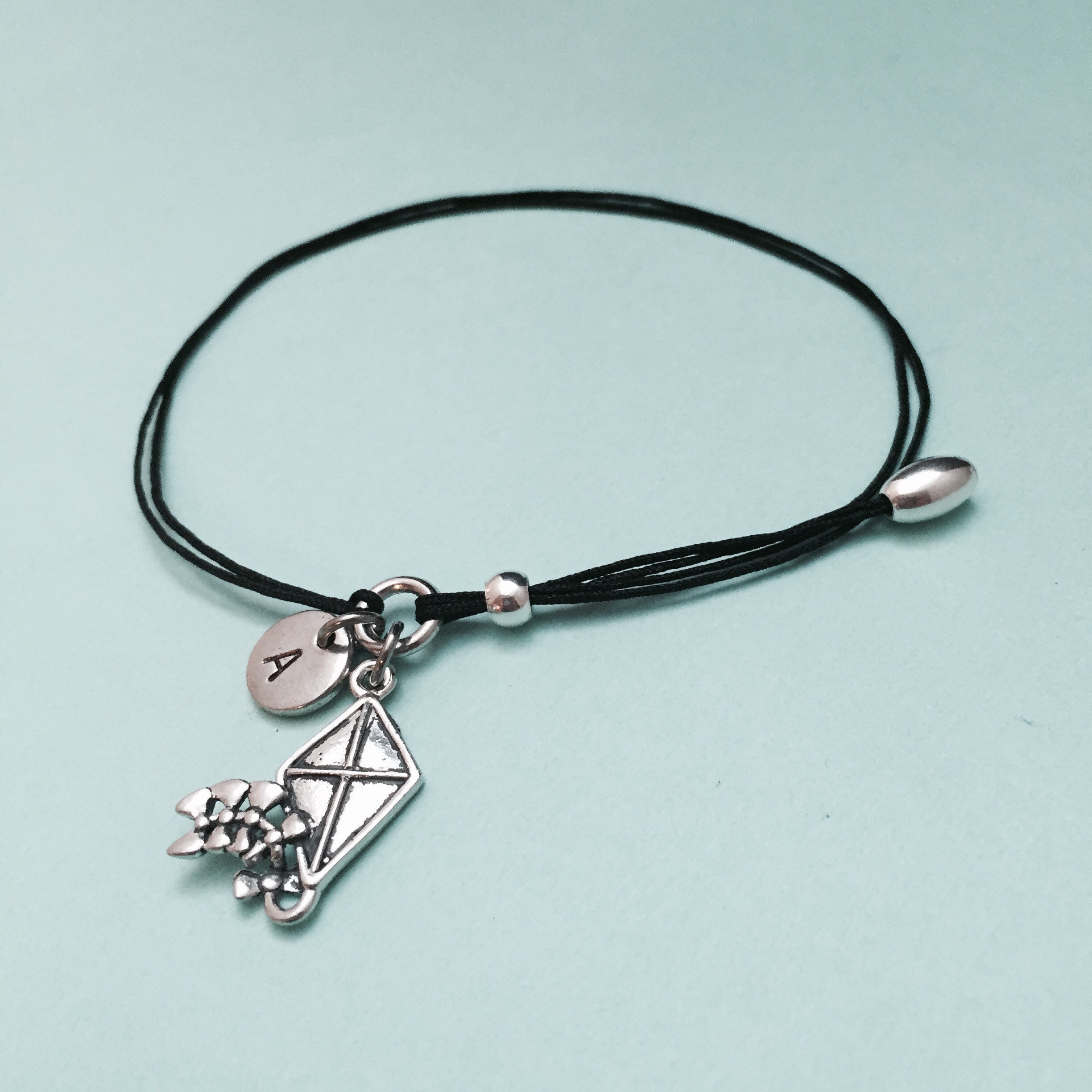 Kite Cord Bracelet, Kite Charm Bracelet, Adjustable Bracelet, Charm ...