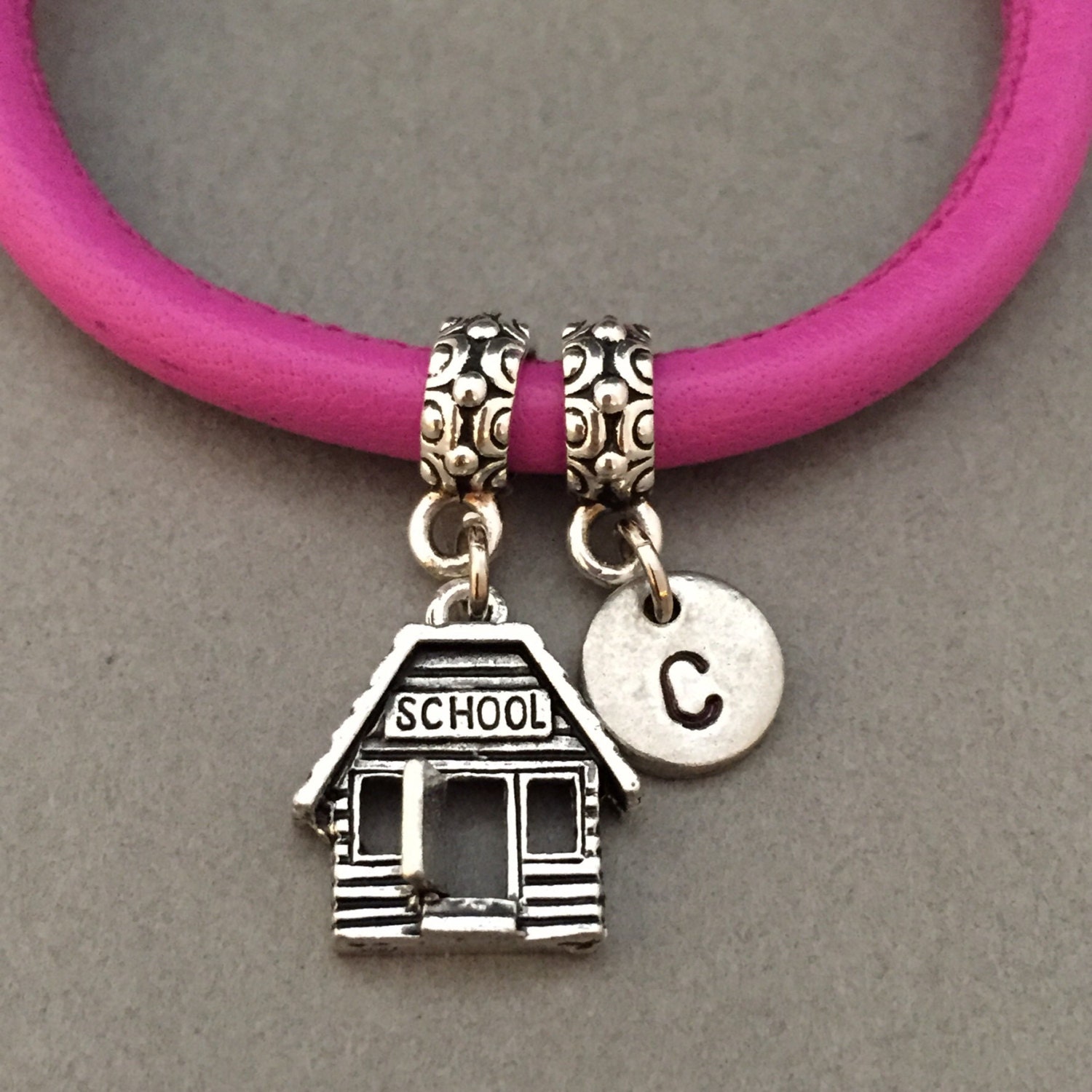 School Leather Bracelet, School Charm Bracelet, Leather Bangle ...