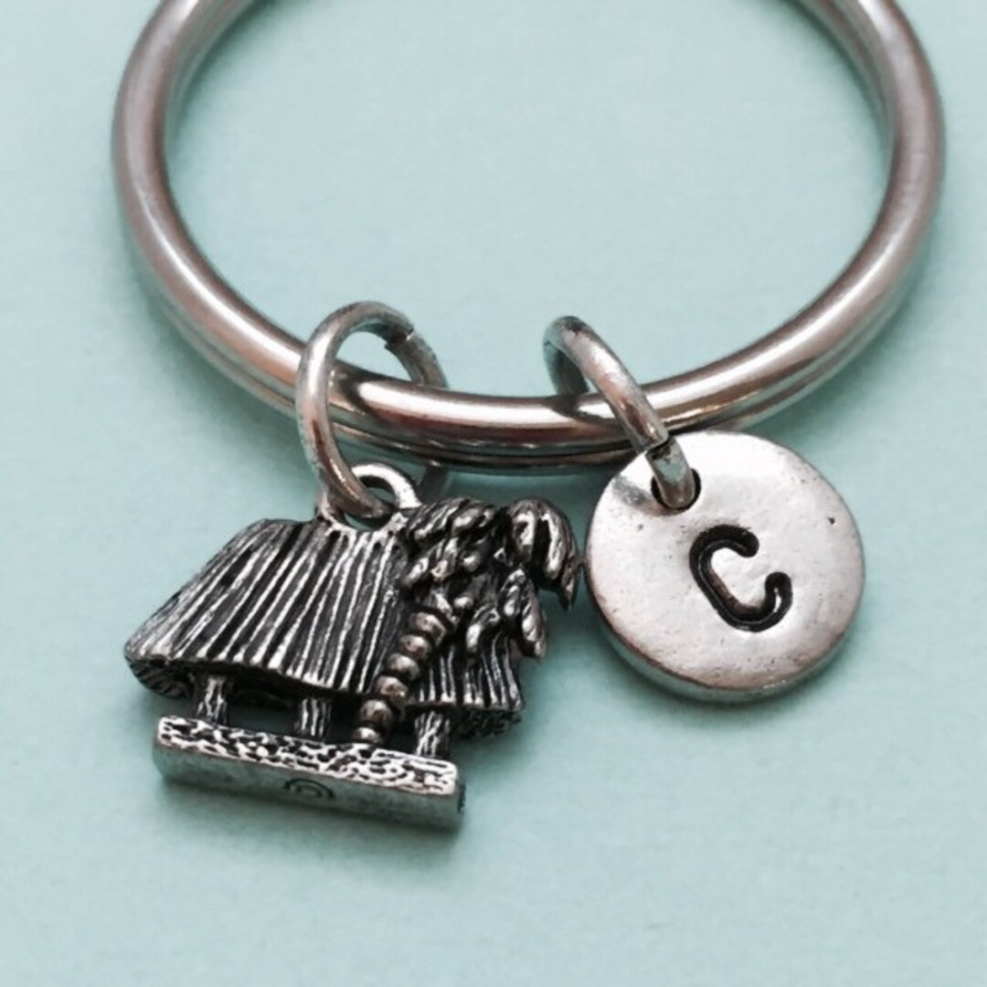 Tiki Hut Keychain, Tiki Hut Charm, Beach Hut Keychain, Beach Keychain ...