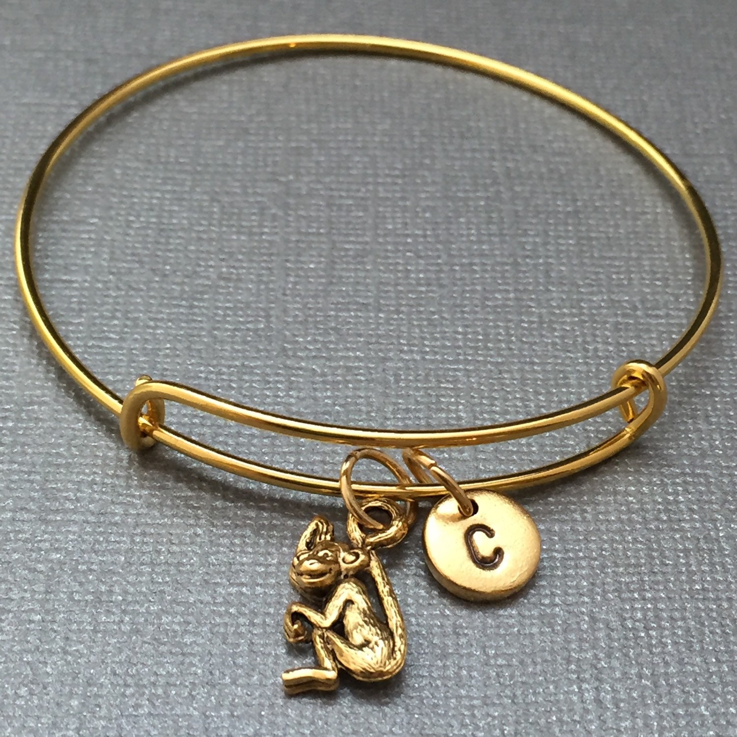 Monkey Bangle, Monkey Charm Bracelet, Expandable Bangle, Charm Bangle ...