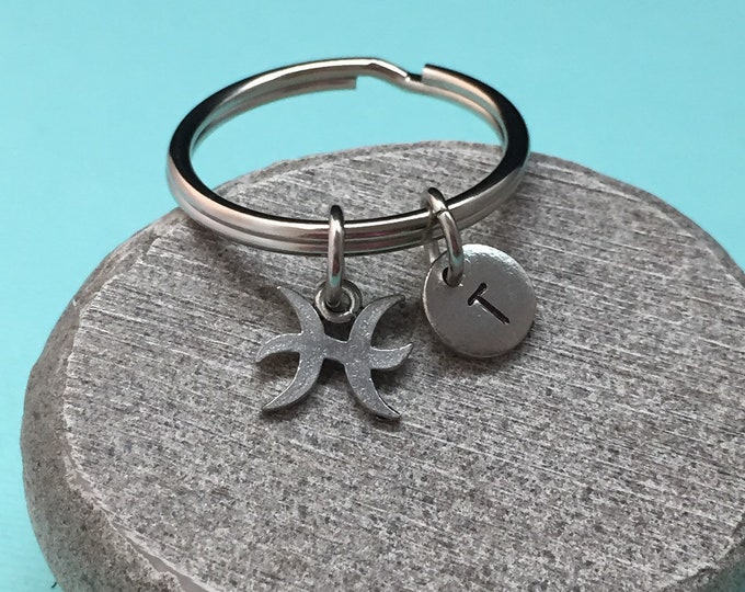 Pisces Keychain, Pisces Charm, Zodiac Keychain, Personalized Keychain ...