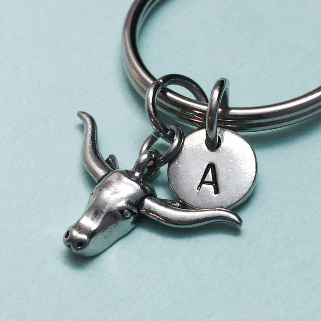 Long Horn Steer Keychain, Bull Charm, Animal Keychain, Personalized ...