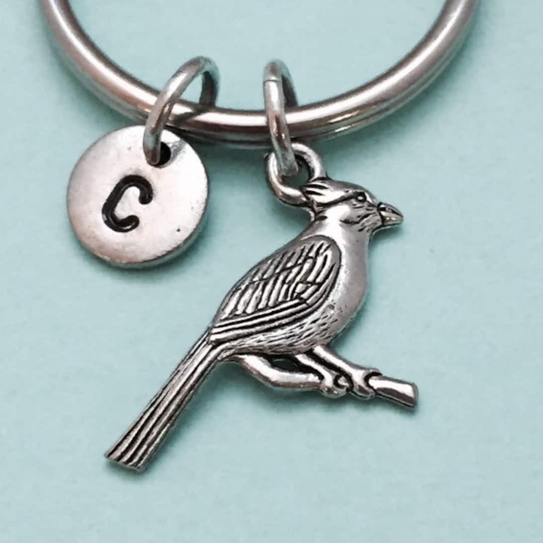 Cardinal Keychain, Cardinal Charm, Bird Keychain, Initial Keychain ...