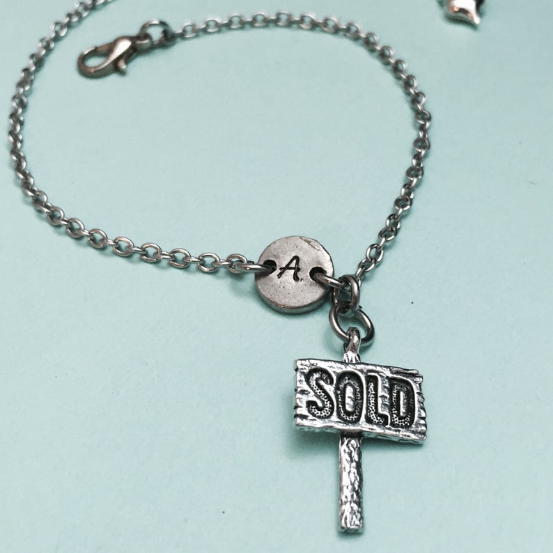 Sold Sign Charm Bracelet, Sold Sign Charm, Adjustable Bracelet ...