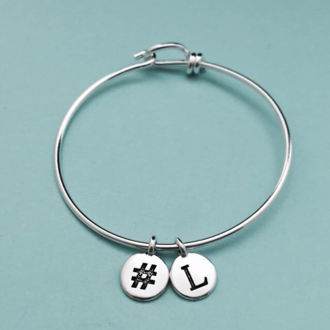 Hashtag Charm Bangle, Hashtag Charm Bracelet, Symbol Charm, Silver ...