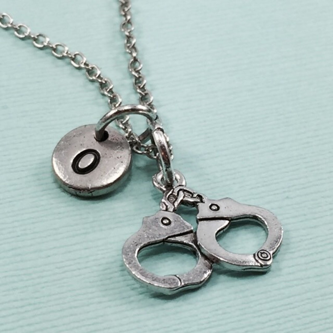 Handcuff Charm Necklace, Handcuffs, Personalized Necklace, Initial ...