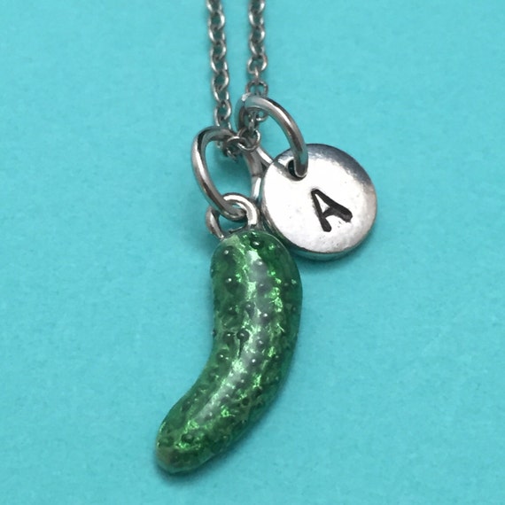 Pickle Necklace Pickle Charm Food Necklace Personalized Necklace Initial Necklace Initial Charm Monogram Etsy