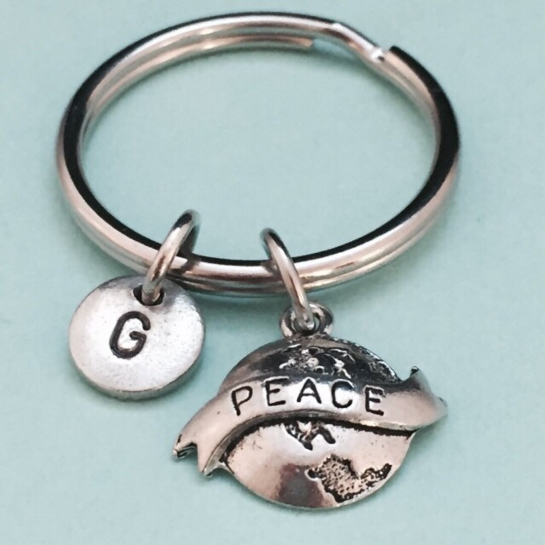 World Peace Keychain, World Peace Charm, Personalized Keychain, Intial ...
