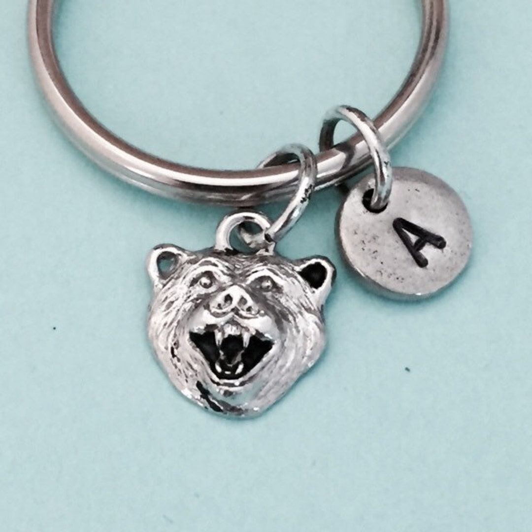 Bear Head Keychain, Bear Head Charm, Animal Keychain, Personalized ...
