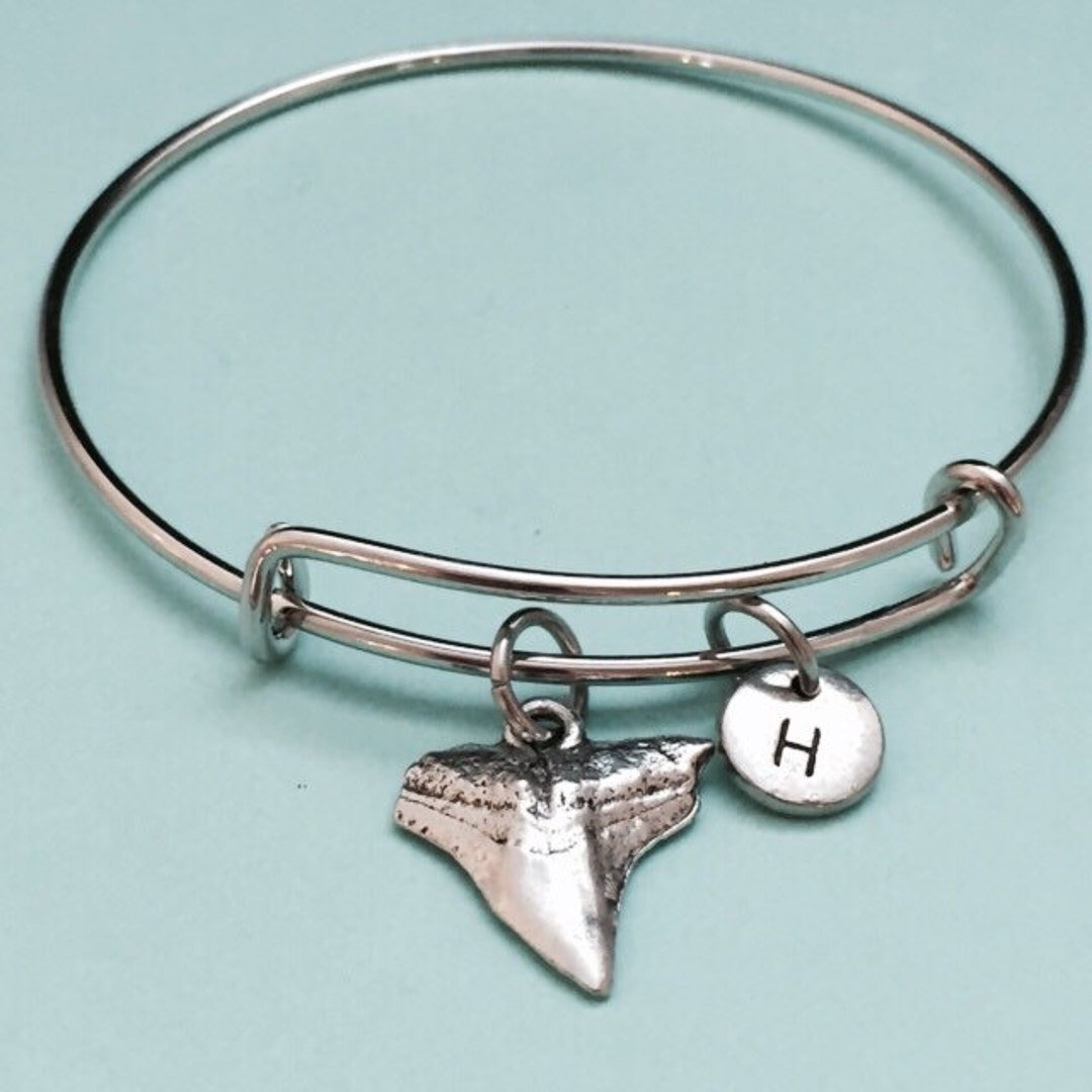Shark Tooth Bangle, Shark Tooth Charm Bracelet, Expandable Bangle ...