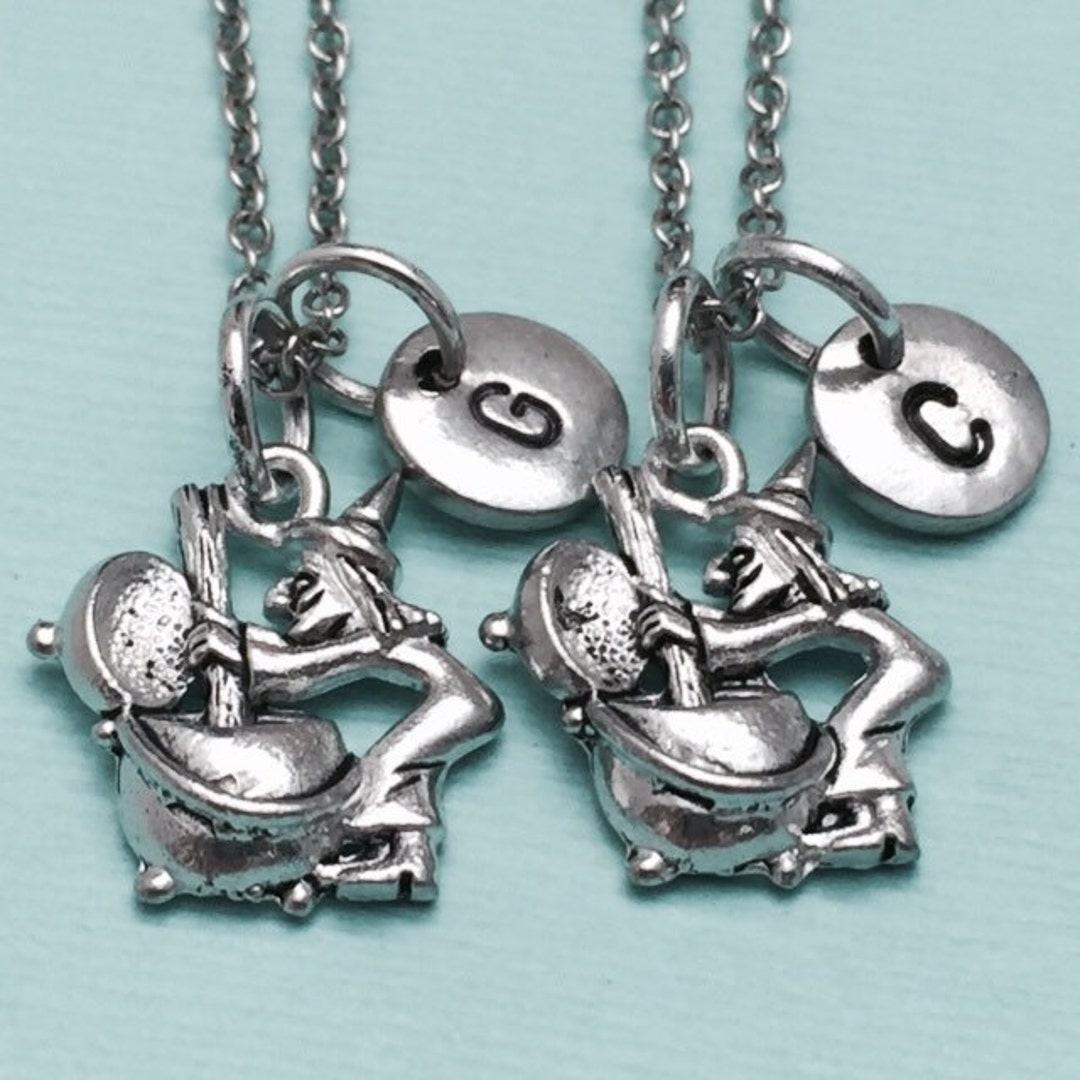 Best Friend Necklace, Witch and Cauldron Necklace, Halloween Necklace ...