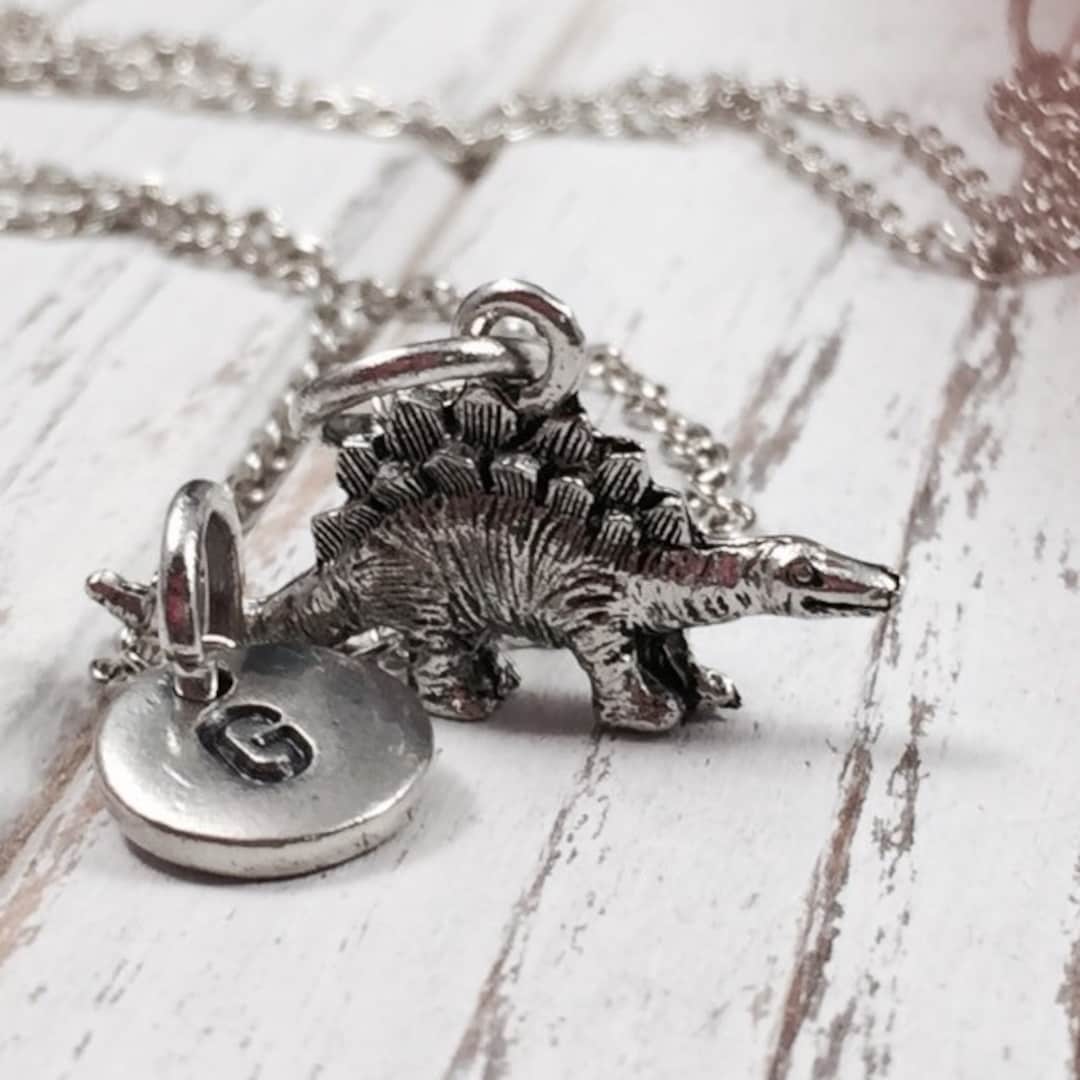 Dinosaur Charm Necklace, Dino Necklace, Stegosaurus Charm Necklace ...