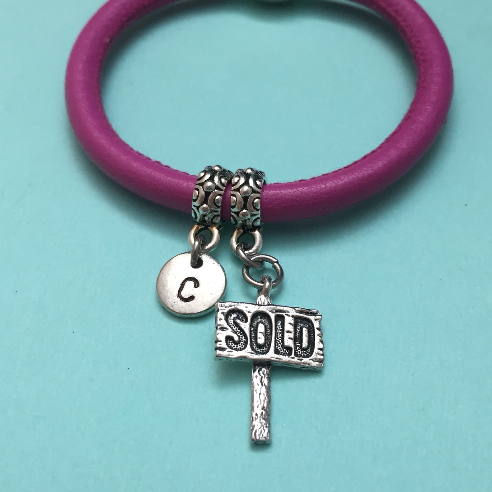 Sold Sign Leather Bracelet, Sold Sign Charm Bracelet, Leather Bangle ...