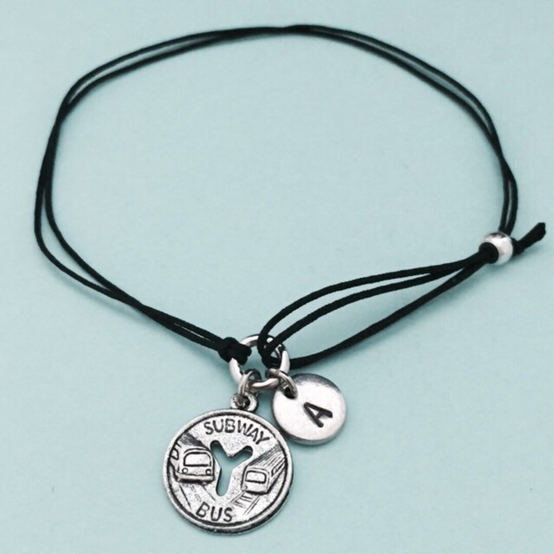 Subway Token Cord Bracelet, Subway Token Charm Bracelet, Adjustable ...