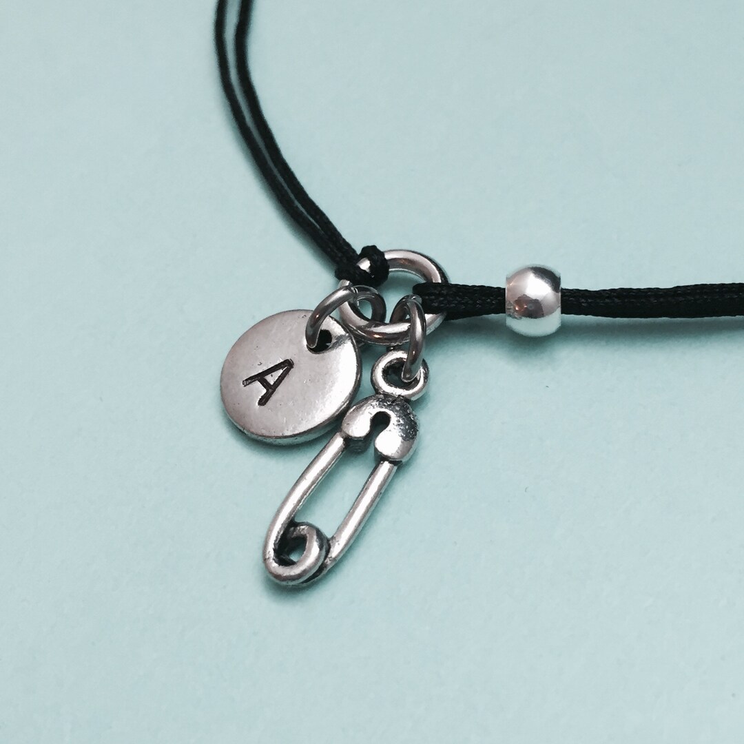 Safety Pin Cord Bracelet, Safety Pin Charm Bracelet, Adjustable ...