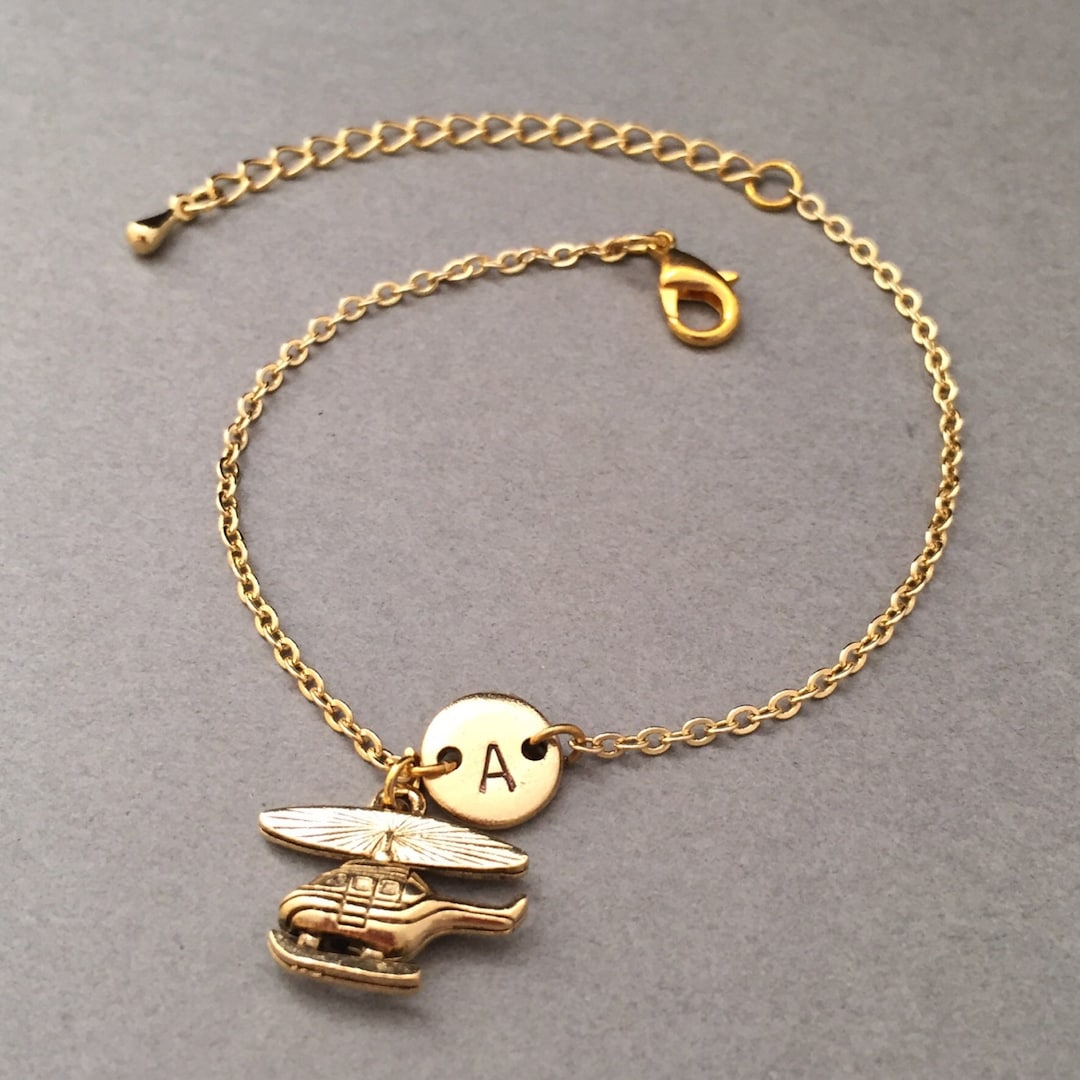 Helicopter Charm Bracelet, Helicopter Charm, Adjustable Bracelet, Plane ...