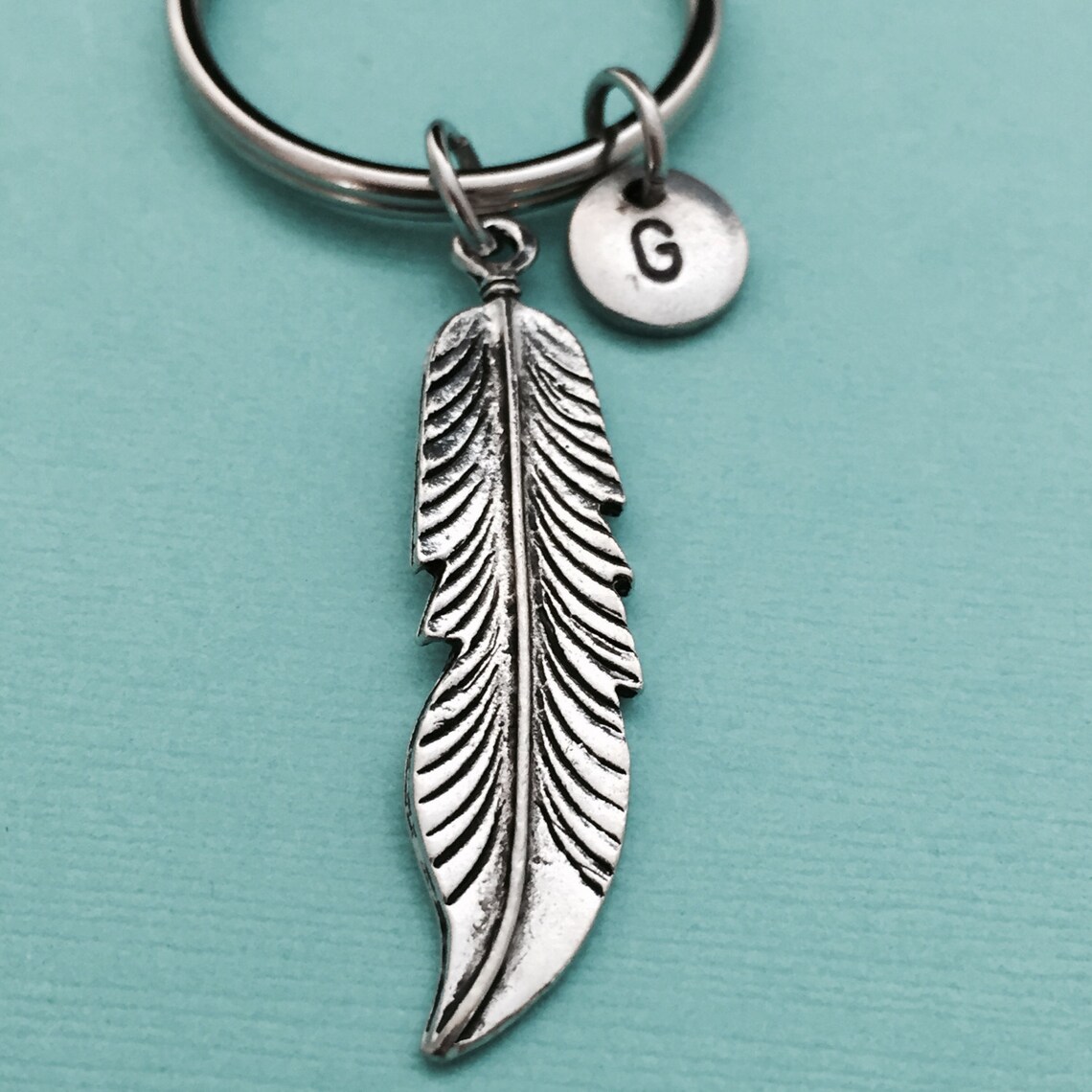 Feather keychain feather charm silver feather keychain | Etsy