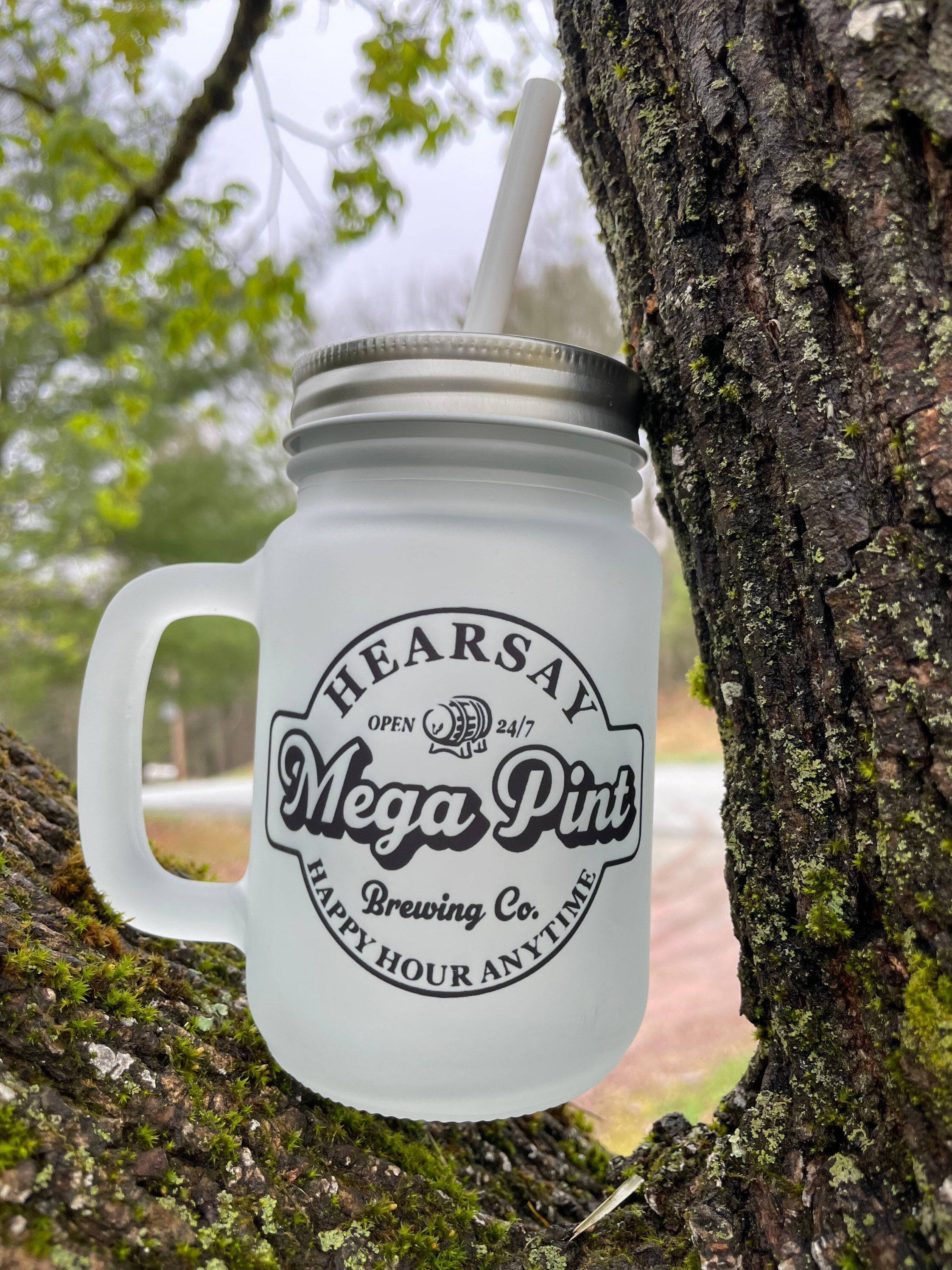 Mega Pint Glass Happy Hour Anytime Mason Jar Glass Cup With - Etsy