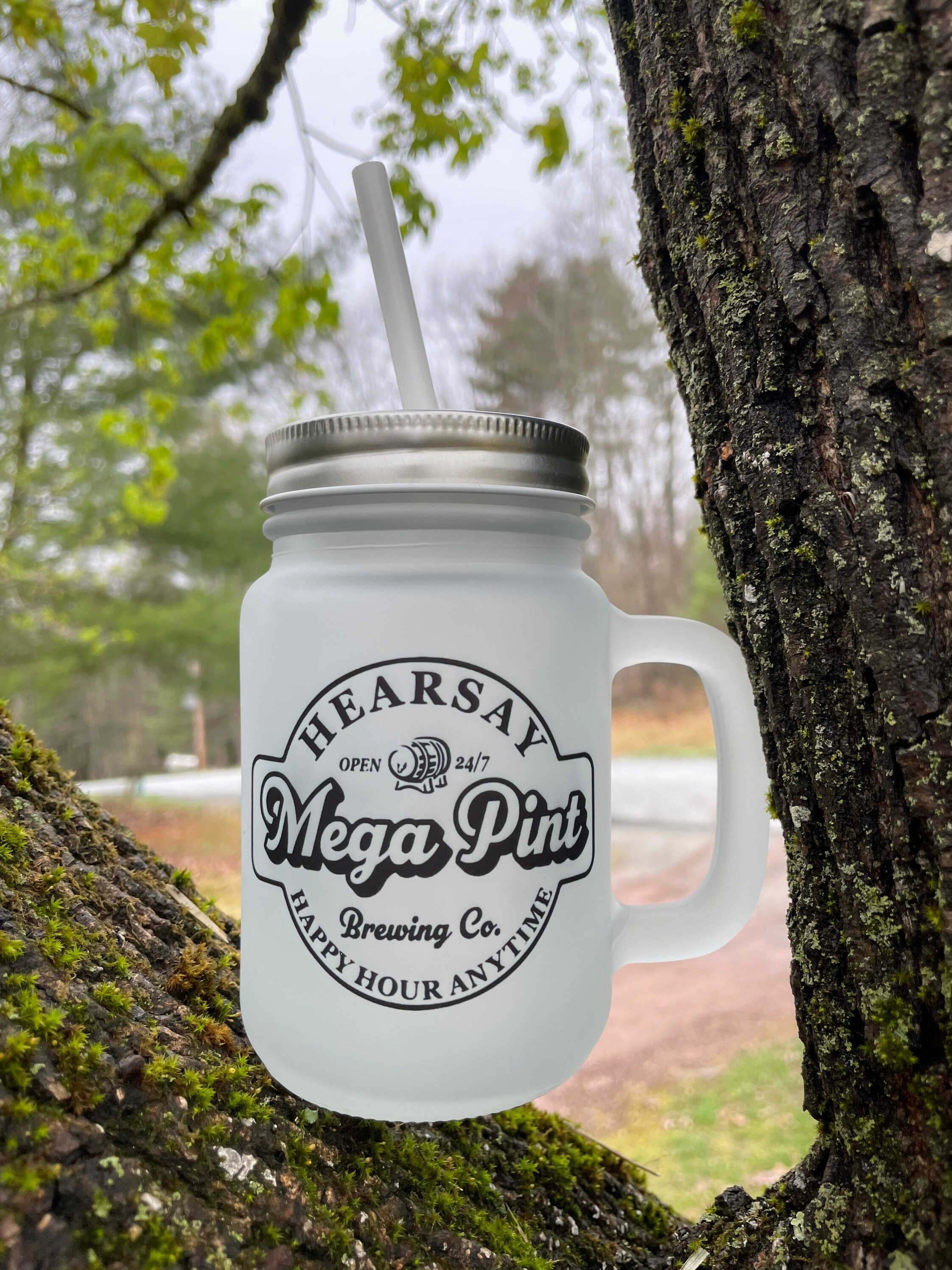 Mega Pint Glass Happy Hour Anytime Mason Jar Glass Cup With | Etsy