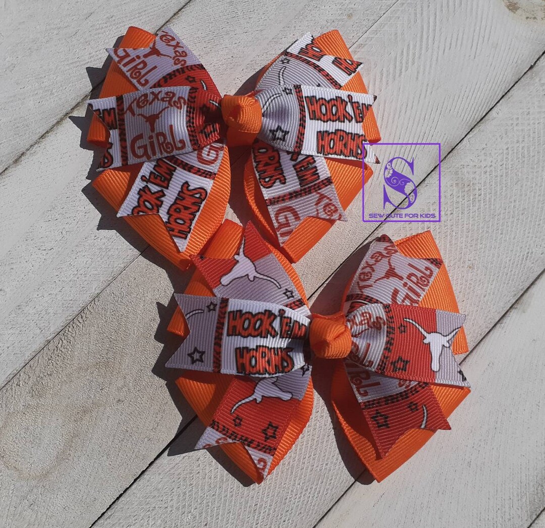 Texas Longhorns Pigtail Hair Bows Hook 'em Horns Longhorn Clip Burnt ...