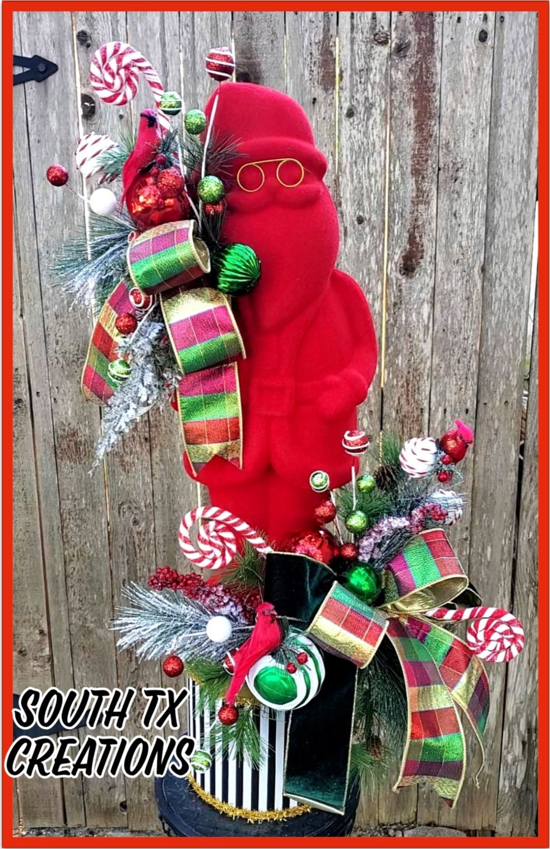 Red and Green Santa Centerpiece, Retro Santa Decor, Christmas Santa ...