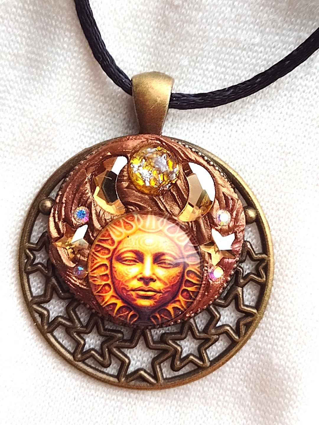 Sun God, Celestial, Stars, Moon, Amulet, Pendant, PA-646 - Etsy